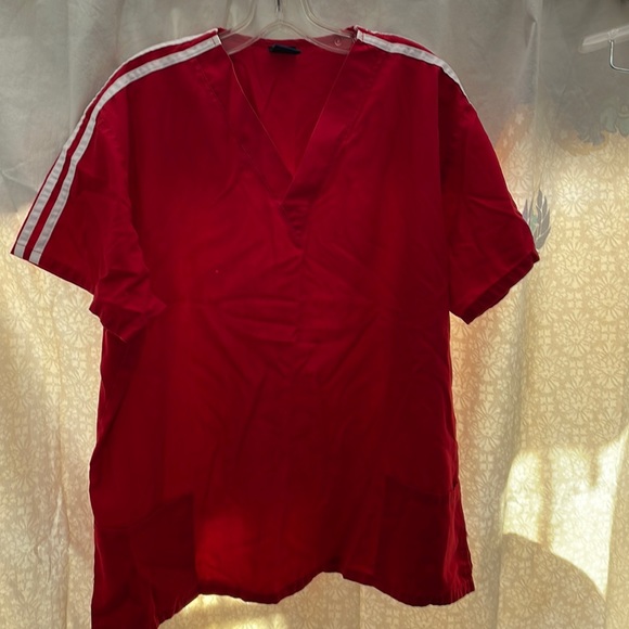 Medgear | Tops | Mg Med Gear Red Scrub Top With White Stripes Two Front ...